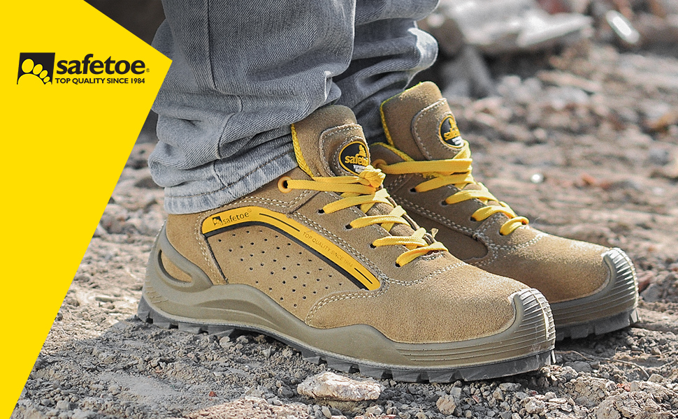 Safetoe Breathable Lightweight Leather Steel Toe Safety Work Shoes ...