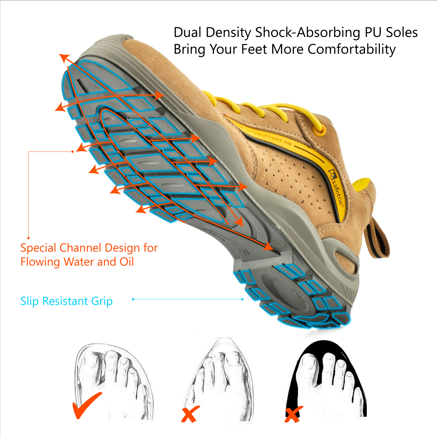 Safetoe Breathable Lightweight Leather Steel Toe Safety Work Shoes ...